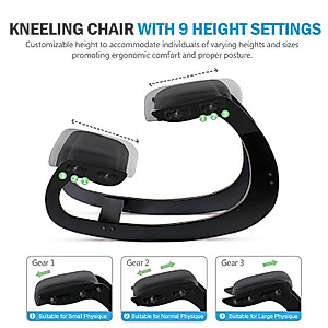 Adjustable Kneeling Chair, Wooden Ergonomic Chair Knee Chair Posture Chair - Improve Your Posture with an Angled Seat for Home,Office (Cylindrical Black)