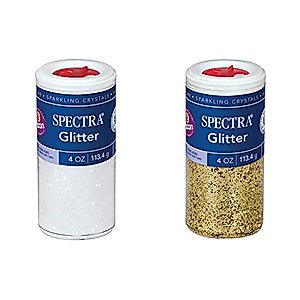 Pacon Spectra Glitter Sparkling Crystals, Clear, 4-Ounce Jar (91830) & Spectra Glitter Sparkling Crystals, Gold, 4-Ounce Jar (91680)