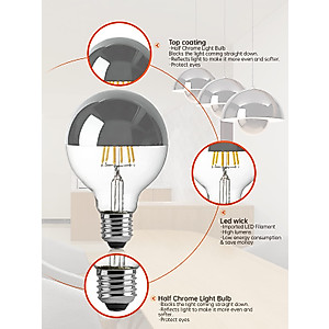 OMED 60w Equivalent Half Chrome Led 4 Pack Lights | 6Watt G25/G80 Silver Bowl Globe Shape LED Blub | Warm White 2700K Medium E26 Base Dimmable LED Filament 600 Lumens Vintage Bulb
