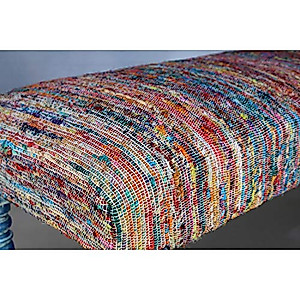 LR Home Colorful Chindi Blue Legs Bench, 1'6" x 3'11" x 1'4", Multi