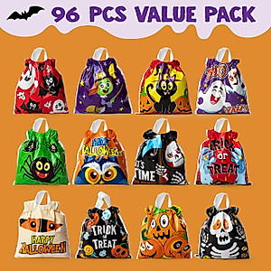 JOYIN 96 Halloween Drawstring Treat Bags 6"x6" Halloween Goody Bags for Kids' Trick or Treat Goodie Bags Classroom Halloween Party Favor Supplies
