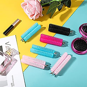 Double Layer Hair Rollers Bang Rollers Self Grip Hair Curler Rollers Curler Bang Hair Sticky Cling Hairdressing Curler Plastic DIY Hair Styling Accessories Tool, Black, Pink, Blue, Rose Red (4 Pieces)