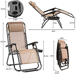 FDW Set of 2 Zero Gravity Chairs Lounge Chair with Pillow and Cup Holder Patio Outdoor Adjustable Dining Reclining Folding Chairs for Deck Patio Beach Yard