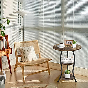 SMFANLIN 15.7 Inches Round Wood Side Table for Small Space, 3-Tier Accent End Table with Metal Frame, Coffee Table Corner Sofa Table Nightstand for Living Room, Bedroom (Rustic Brown)