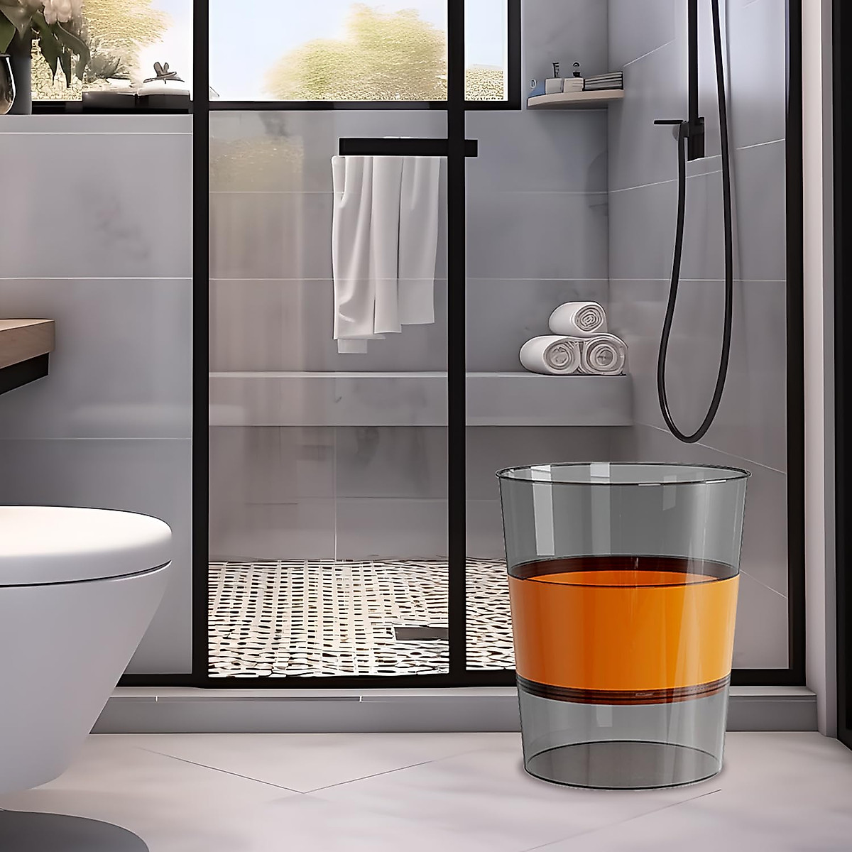 Zhongren Small Trash Can Plastic Wastebasket Foldable 2.64 Garbage Container Bin Clear Round Trash Can for Bathroom Kitchen Offices Laundry Room Outdoors Camping (Orange)