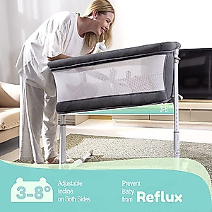 Baby Bedside Bassinet with Wheels | Bed on Bed C-Shaped Bedside Crib| Adjustable Portable Bassinet for Baby Infant Newborn Boys Girls 0 1 2 3 4 5 6 Months