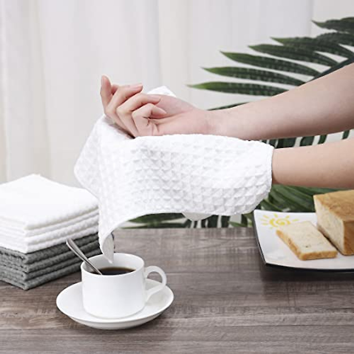 Microfiber Premium Dish Cloths, 12 x 12 inches, Super Absorbent and Soft, Waffle Weave Designed Lint-Free Reusable Kitchen Towels, Perfect for Household Cleaning (Pink&White, 6)