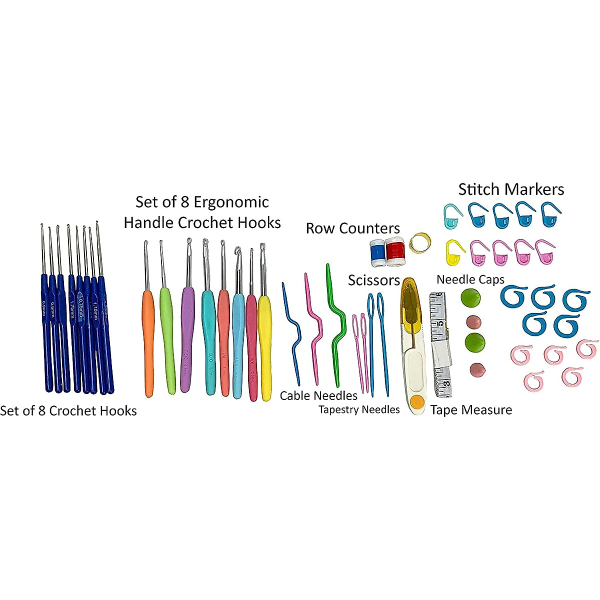 Designer Stitch Happy Crocheting Kit: 52 Piece Crochet Kit for Beginners & 7 Pocket Yarn Bag, Signature Yarn Storage - Angel