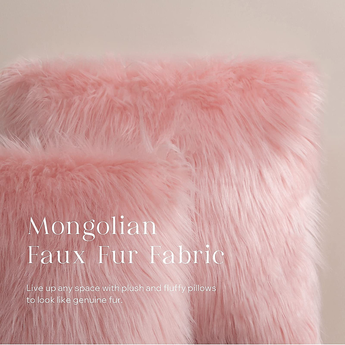 Phantoscope Faux Fur Solid Decorative Pillow Cover Fluffy Throw Pillow Mongolian Luxury Fuzzy Pillow Case Cushion Cover for Bedroom and Couch,Pink 18 x 18 Inches