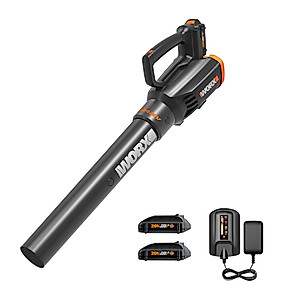 WORX 20V Cordless Leaf Blower WG547.1, Electric Blower, Powerful Turbine Fan Technology, 2-Speed Control, for One-Hand Operation, PowerShare – 2pcs 2.0 Ah Battery and 1pc 0.4 A Charger Included