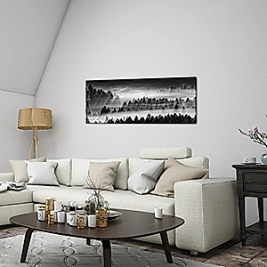 YeiLnm Forest Wall Art for Home Office Misty Pine Trees Foggy Forest Picture Painting Dramatic Dark Black and White Nature Photography Artwork Print on Canvas Home Office Bedroom Decor