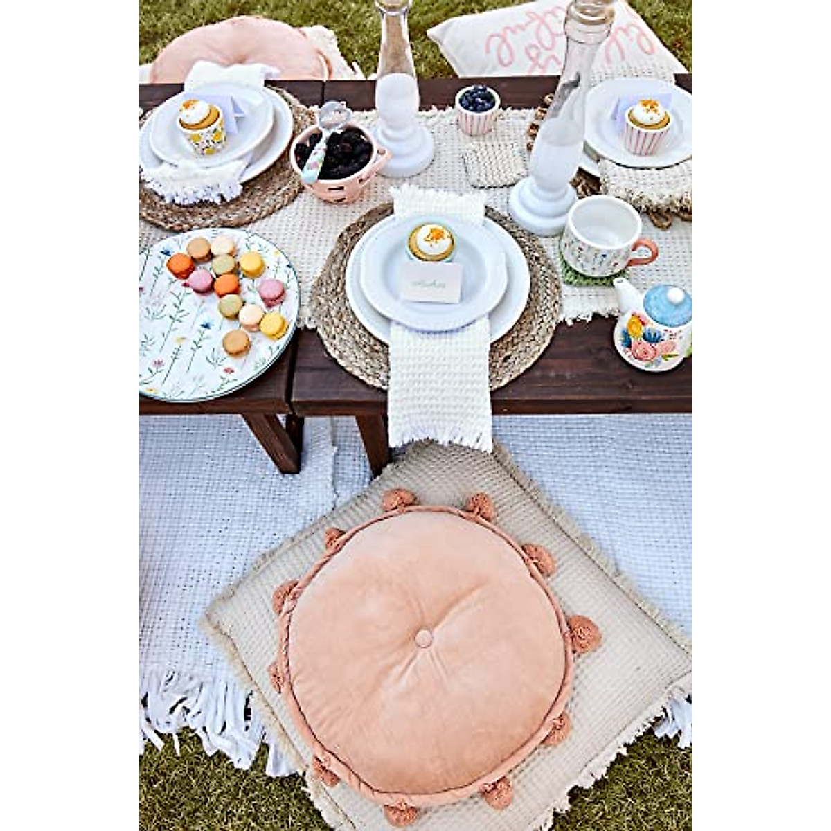 Mud Pie Round Velvet Pillow, 1 Count (Pack of 1), Pink