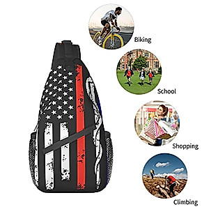 Sling Bag, Red Stripe Firefighter Usa Flag Shoulder Backpack Chest Pack Causal Crossbody Daypack For Women Men