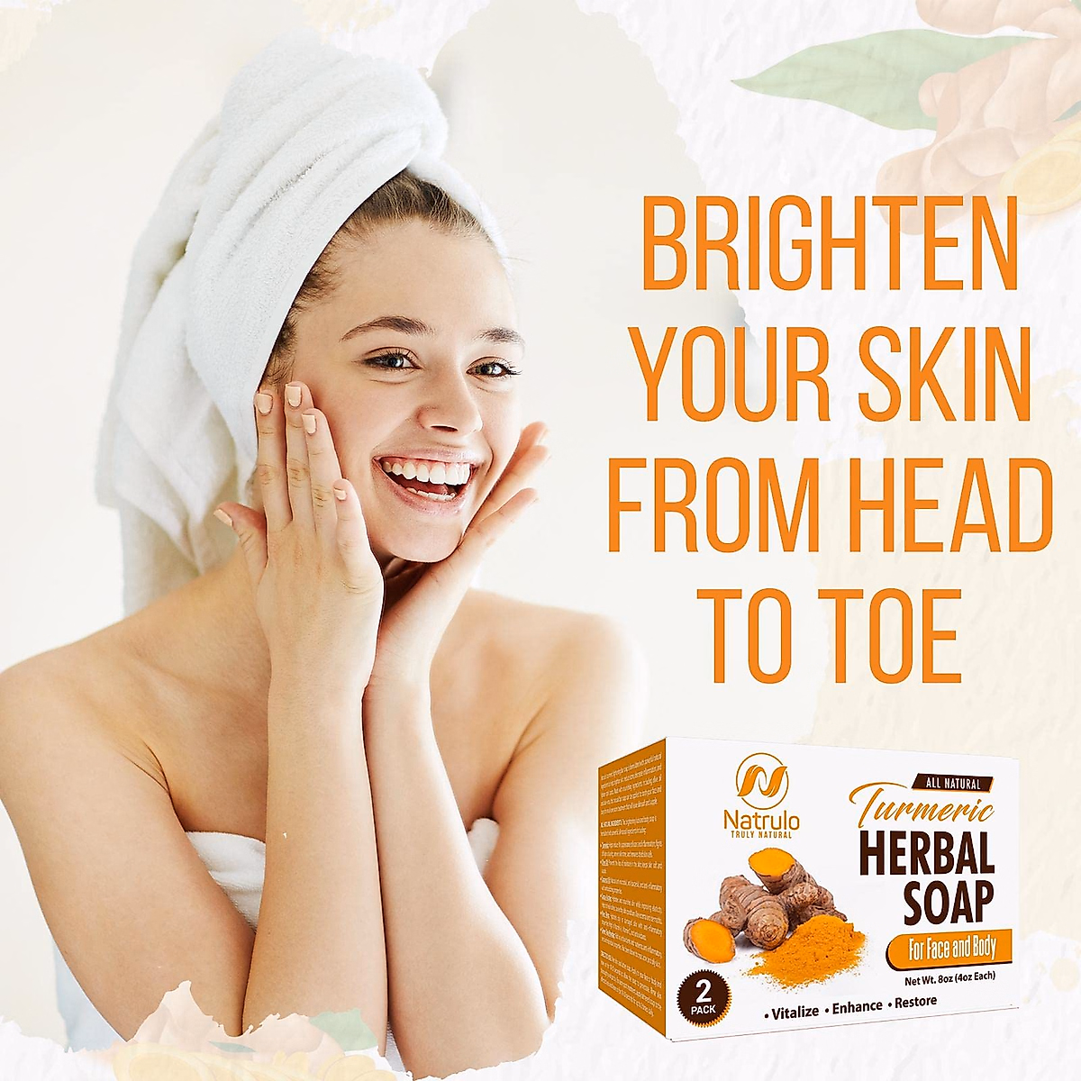 Turmeric Soap Bar for Face & Body - All Natural Turmeric Skin Soap - Turmeric Face Soap Reduces Acne, Brightens Scars & Cleanses Skin - 4 Oz Turmeric Bar Soap for All Skin Types Made in USA 2 Pack