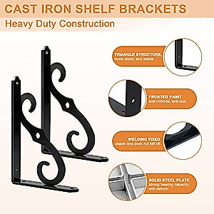 ETECHMART Decorative Shelf Brackets, 5 Inch Wall Mounted Floating Shelf Bracket for DIY Open Shelving, Pack of 2 L Shape Heavy Duty Rustic Iron Metal Corner Brace Shelf Supporter, Black
