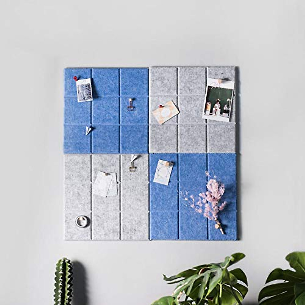 Felt Tile Board Square Push Pin Board for Wall Decor Self Adhesive Wall Bulletin Boards for Notes,Pictures,Photos,Memo, Office and Home Decor