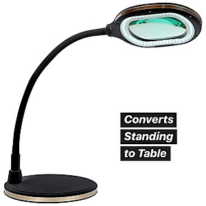 Brightech LightView Pro Magnifying LED Desk Lamp with Light, Hobbies & Reading, Flexibility & Durability Magnifying Floor Lamp, 3 in 1 LED Light Glass Magnifier, Work Light for Pro Uses - Black