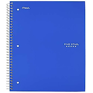 Five Star Spiral Notebook, 5-Subject, Wide Ruled Paper, 10-1/2" x 8", 150 Sheets, Tidewater Blue (930012CG1)
