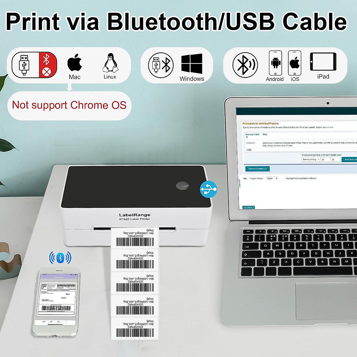LabelRange 300DPI High Resolution Thermal Label Printer - Commercial Grade Shipping Label Printer 4x6, Support Amazon Ebay Paypal Shopify Etsy Shipstation and More on Windows, Mac and Linux System