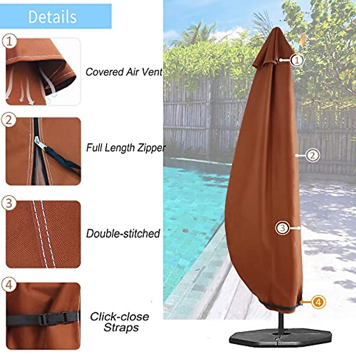 NettyPro Umbrella Cover Outdoor Patio Waterproof Offset Banana Umbrella Cover Up to 13 Feet Outdoor Umbrella, Brown