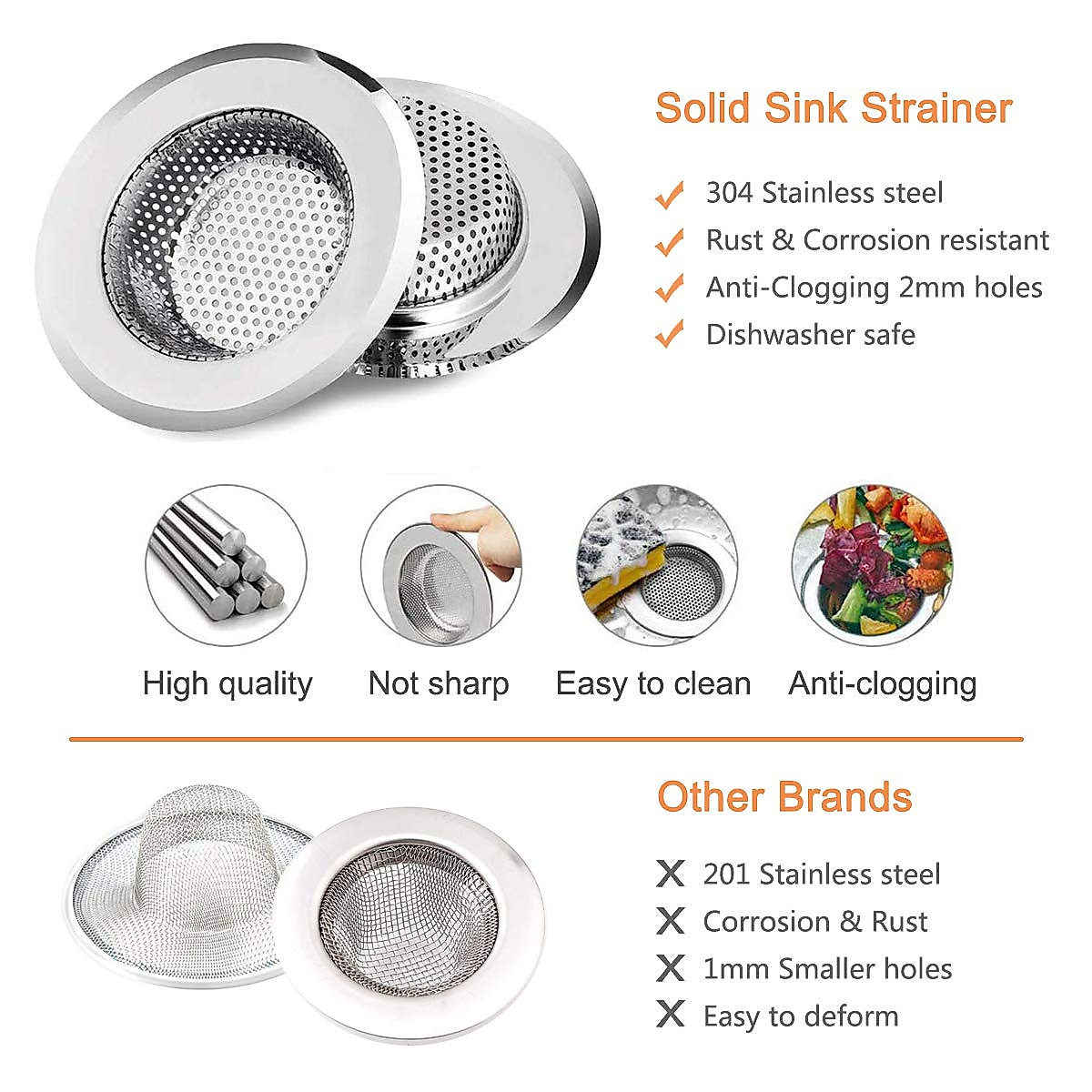 Drain Hair Catcher, 4 Pack, Shower Drain Cover for Bathtub, Kitchen Sink Strainer, Stainless Steel Bathroom Sink, Different Sizes from 2.1" to 4.5"