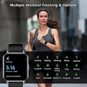 Pautios Smart Watch, 42mm Full Touchscreen Fitness Watch, Fitness Tracker with Heart Rate Monitor & SpO2, Step Counter, IP68 Waterproof Pedometer Watch for Women Men