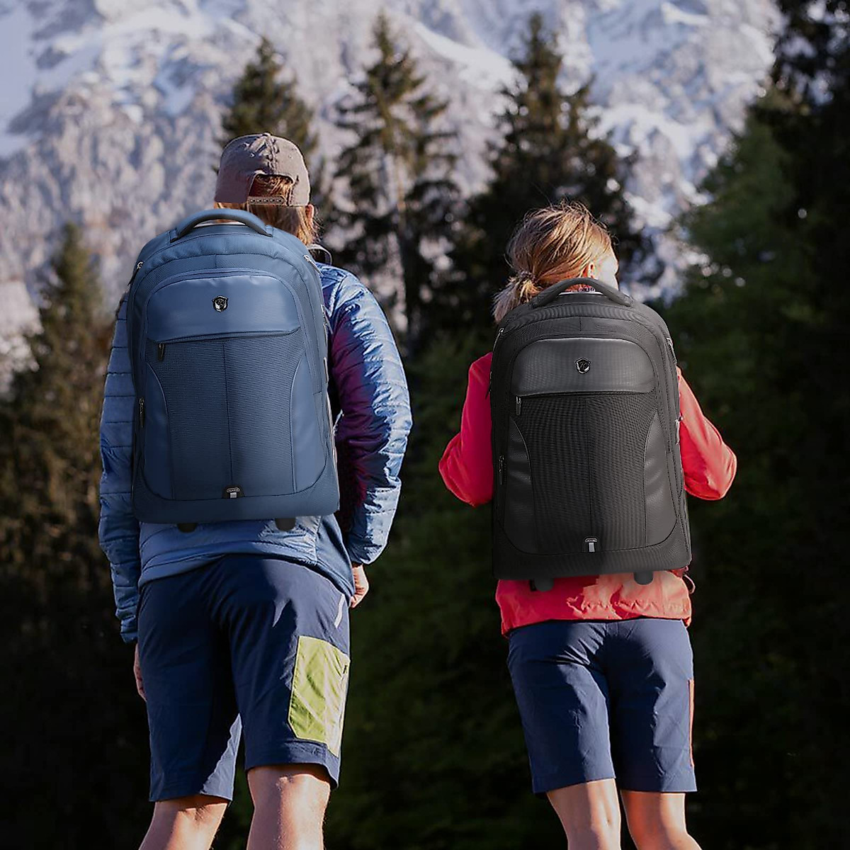 PINKSHE'S AOKING 18/20 Inch Large Wheeled Water Resistant Travel School Business Rolling Wheeled Backpack with Laptop (20inch, Black)