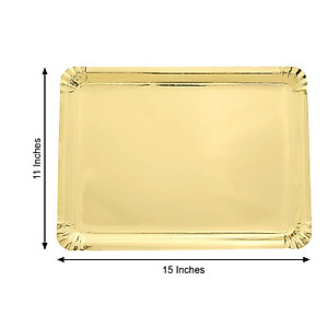 Efavormart 10 Pack | 15"x11" Gold Paper Cardboard Serving Trays, Rectangle Party Platters - 400 GSM