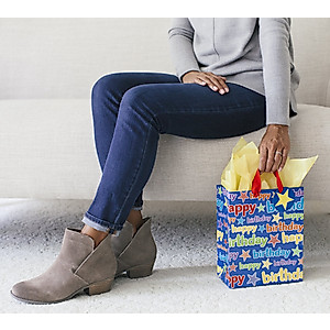 Hallmark 9" Medium Birthday Gift Bag with Tissue Paper (Blue Happy Birthday)