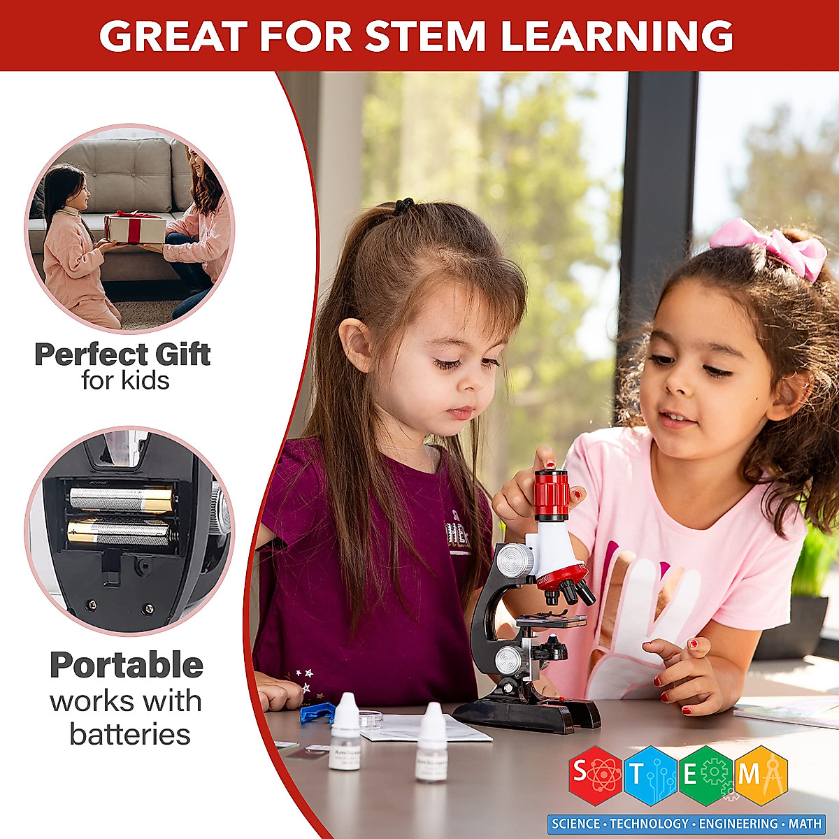IQCREW ETXWJ04 100X-1200X LED Kids Beginner Microscope Toy Set + Slides Preparation Kit