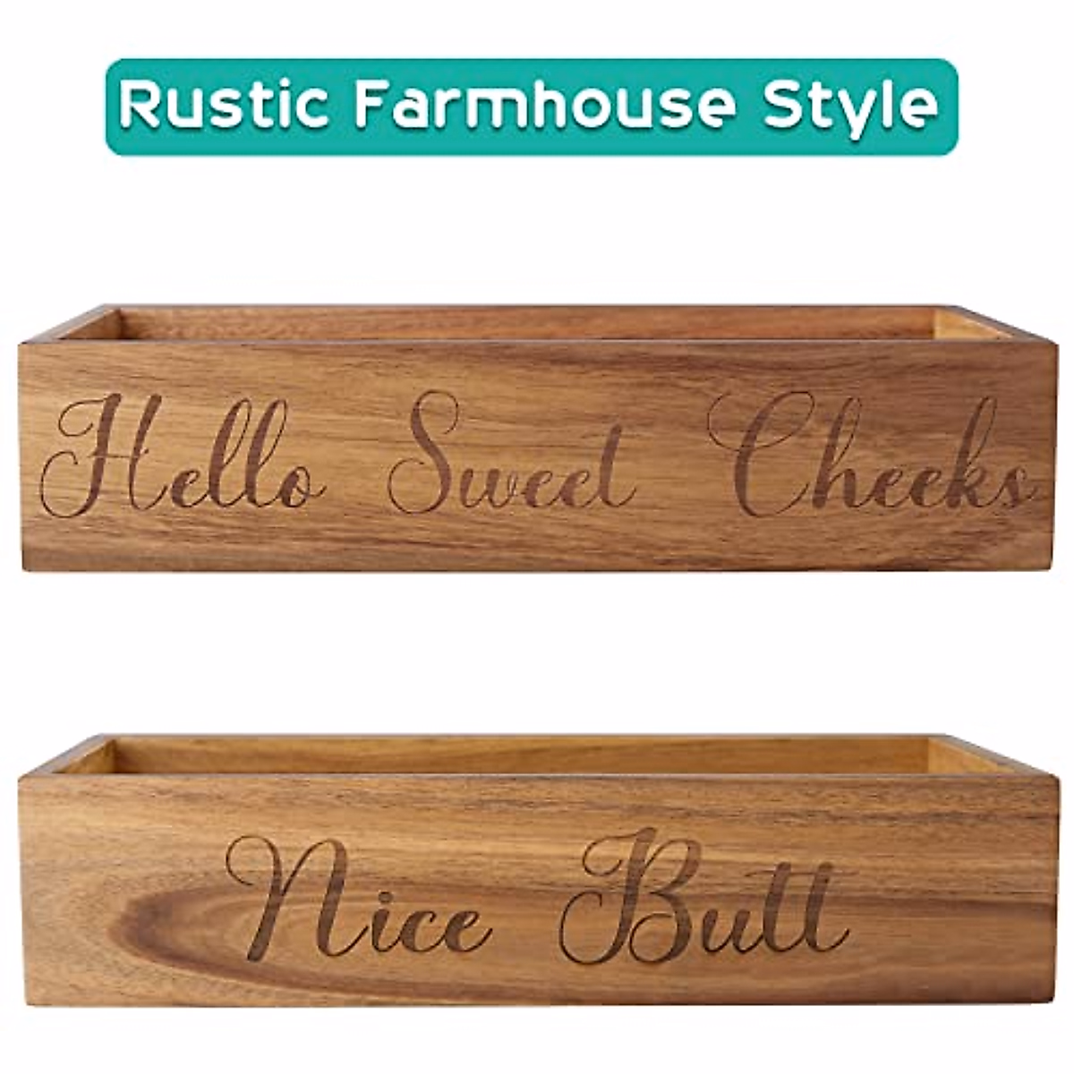 ALELION Bathroom Basket - Rustic Acacia Wood Toilet Tank Paper Basket with Handle for Organizing - Back of Toilet Storage Organizer for Bathroom Tank Topper Counter - Farmhouse Bathroom Decor Box