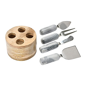 Creative Co-Op Stainless Steel Cheese Servers with Mango Wood Stand Cutlery, Set of 4, Grey & Natural