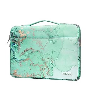 MOSISO 360 Protective Laptop Sleeve Compatible with MacBook Air/Pro, 13-13.3 inch Notebook, Compatible with MacBook Pro 14 inch 2023-2021 A2779 M2 A2442 M1, Watercolor Marble Bag with Belt, Green