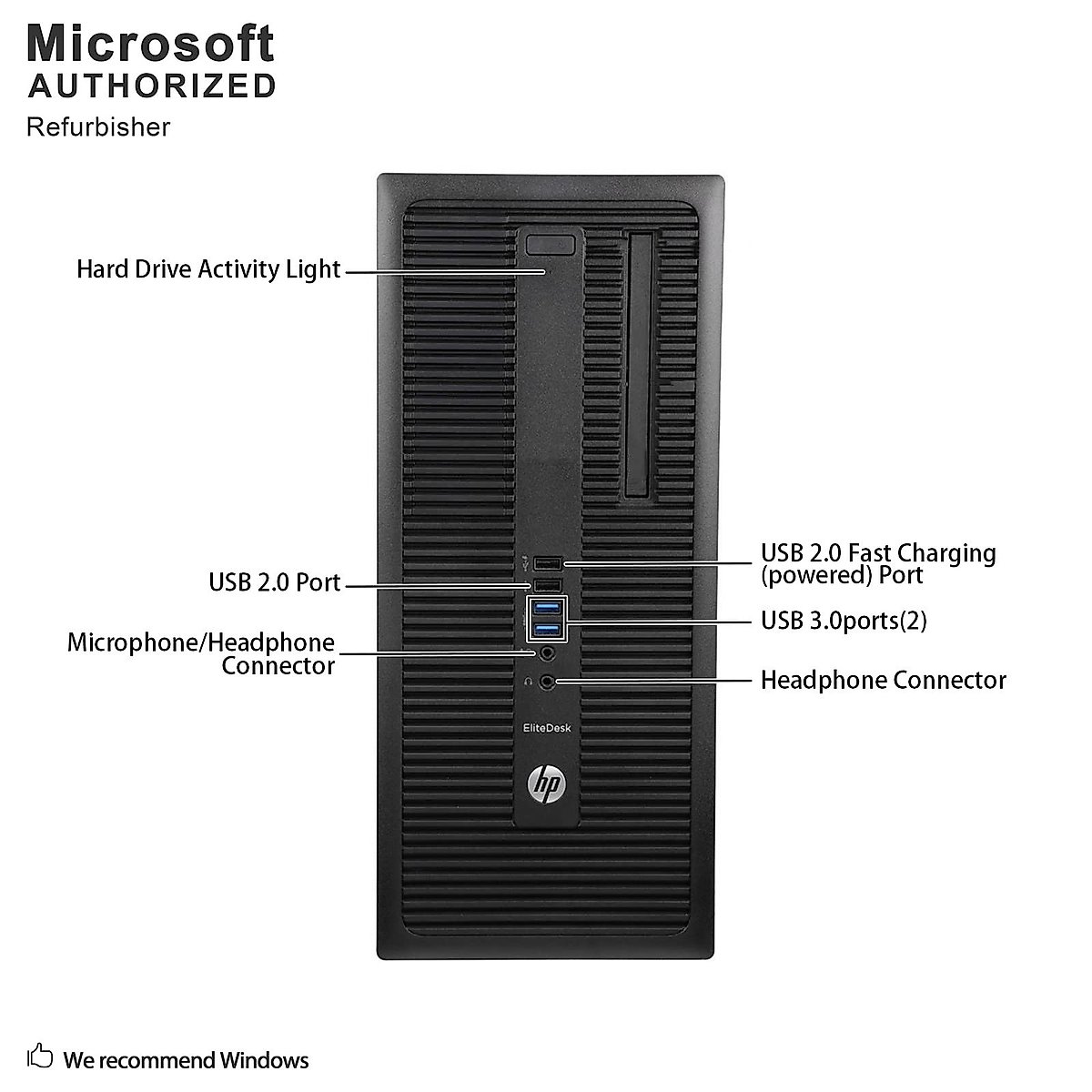 HP EliteDesk 800 G2 6th Gen Tower Business Desktop Computer, Intel Core i5 6500 up to 3.6GHz, 16G DDR4, 512G SSD, 2T, WiFi, BT 4.0, USB 3.0, VGA, DP, Win 10 64-Bit Supports EN/ES/FR(CI5)(Renewed)