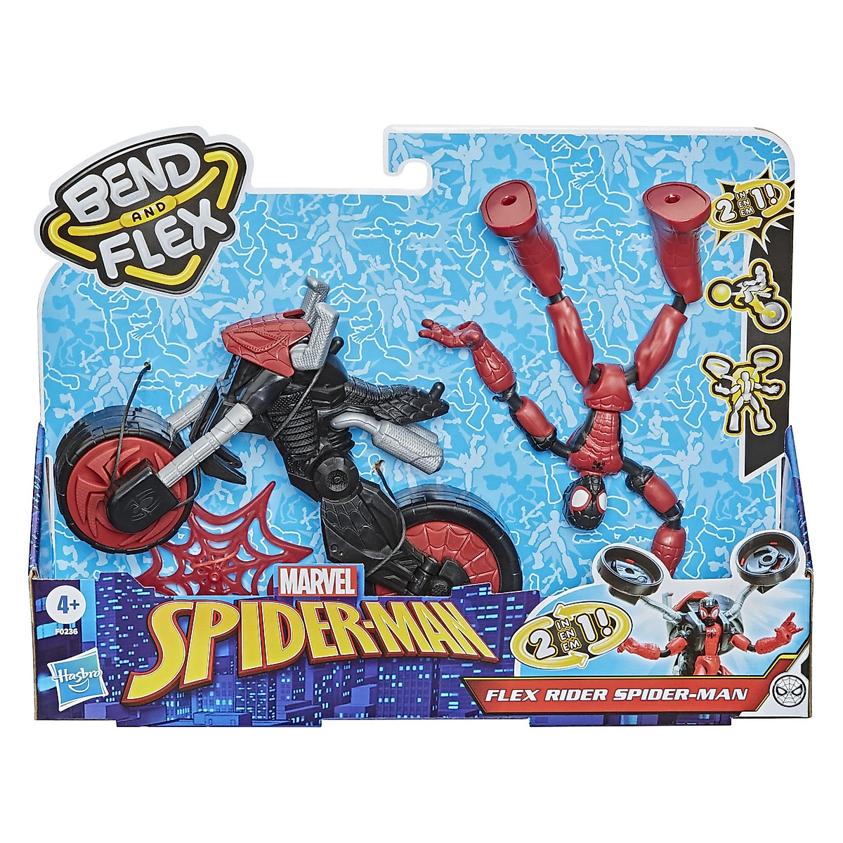 Spider-Man Marvel Bend and Flex, Flex Rider Action Figure Toy, 6-inch Flexible Figure and 2-in-1 Motorcycle for Kids Ages 4 and Up