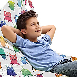 Ambesonne Childish Lounger Chair Bag, Colorful Cartoon Characters Different Kind Monsters Along Funny Eyes and Teeth, High Capacity Storage with Handle Container, Lounger Size, Multicolor