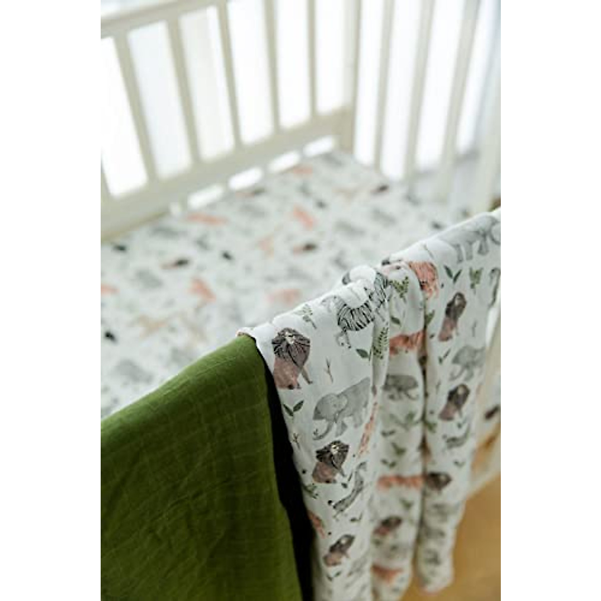 Little Jump Bamboo Muslin Swaddle Blankets - 2 Pack Jungle & Green - Softest Baby Receiving Blankets for Boys and Girls (Jungle & Green)