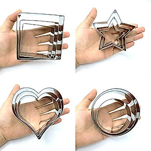 LILIAO Basic Cookie Cutter Set - Round, Star, Square, Flower and Heart Fondant Biscuit Cutters - Stainless Steel