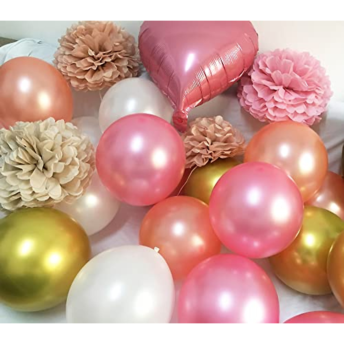 Baby Shower Decoration for Girls - Pink Rose Gold Baby Girl Shower Balloons with Rustic Banner Floral Pom Poms and Hanging Swirls Decor Kit(Gold+Pink)