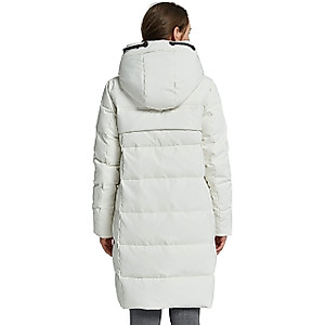 Orolay Women's Thickened Contrast Color Drawstring Down Jacket Hooded Parka Long Puffer Coat White L