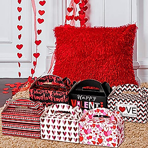 Whaline 24 Pack Valentine's Day Treat Boxes Kit Hearts Goody Box with 24Pcs Heart Cards and 3 Rolls Ribbons Cookie Holder Red Black Pink Candy Container Box for Valentines Girls Party Favors