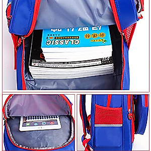 Kids Backpack Children Primary School Bag Waterproof Comic Backpack for Boys with Lunch Box (Blue)