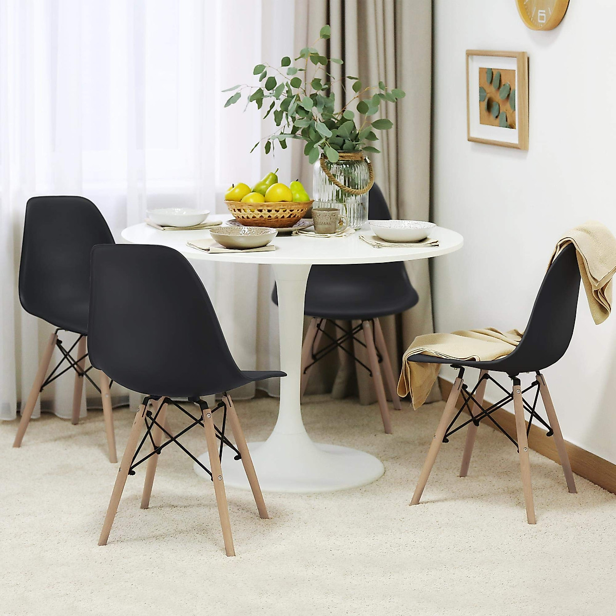 Yaheetech Dining Chairs Modern Mid Century Chairs DSW Shell Eiffel Armless Side Chairs for Kitchen Living Room Lounge, Black, 4pcs
