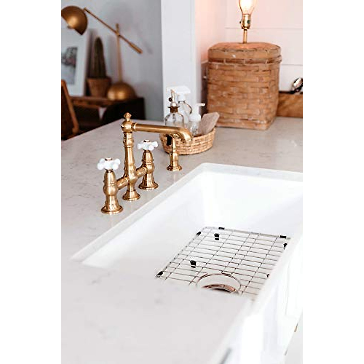 Kingston Brass KS7277PXBS English Country 8" Bridge Kitchen Faucet with Sprayer, Brushed Brass