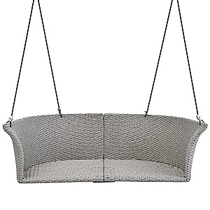 Patio 51.9” 2-Person Swing Chair,Outdoor Rattan Woven Hanging Seat with Adjustable Rope and Cushion,for Porch Lawn Garden Backyard Balconies (Gray&b)