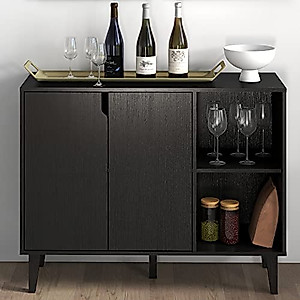 Panana Accent Sideboard Buffet Serving Cabinet with 2 Doors and Shelves Storage Cabinet White Coffee Bar Cabinet for Kitchen Dinning Room Living Room (41.81 inch, Black)