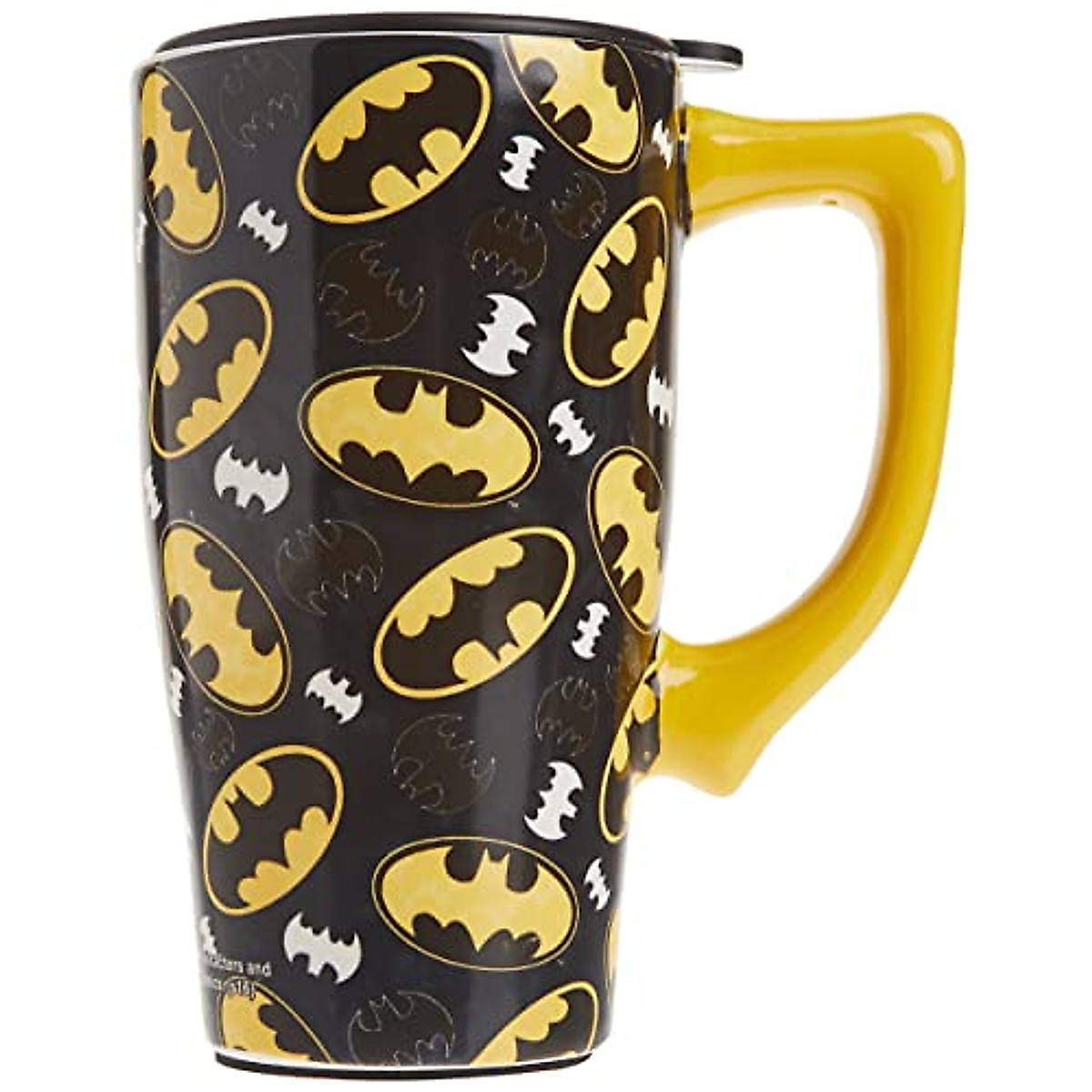 Spoontiques - Ceramic Travel Mugs - Batman Logo Cup - Hot or Cold Beverages - Gift for Coffee Lovers