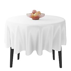 Fixwal 6-Pack White Round Plastic Tablecloth Premium Disposable Plastic Tablecloth 84 Inch White Decorative Party Tablecovers for Parties Picnic Birthday Wedding Banquet