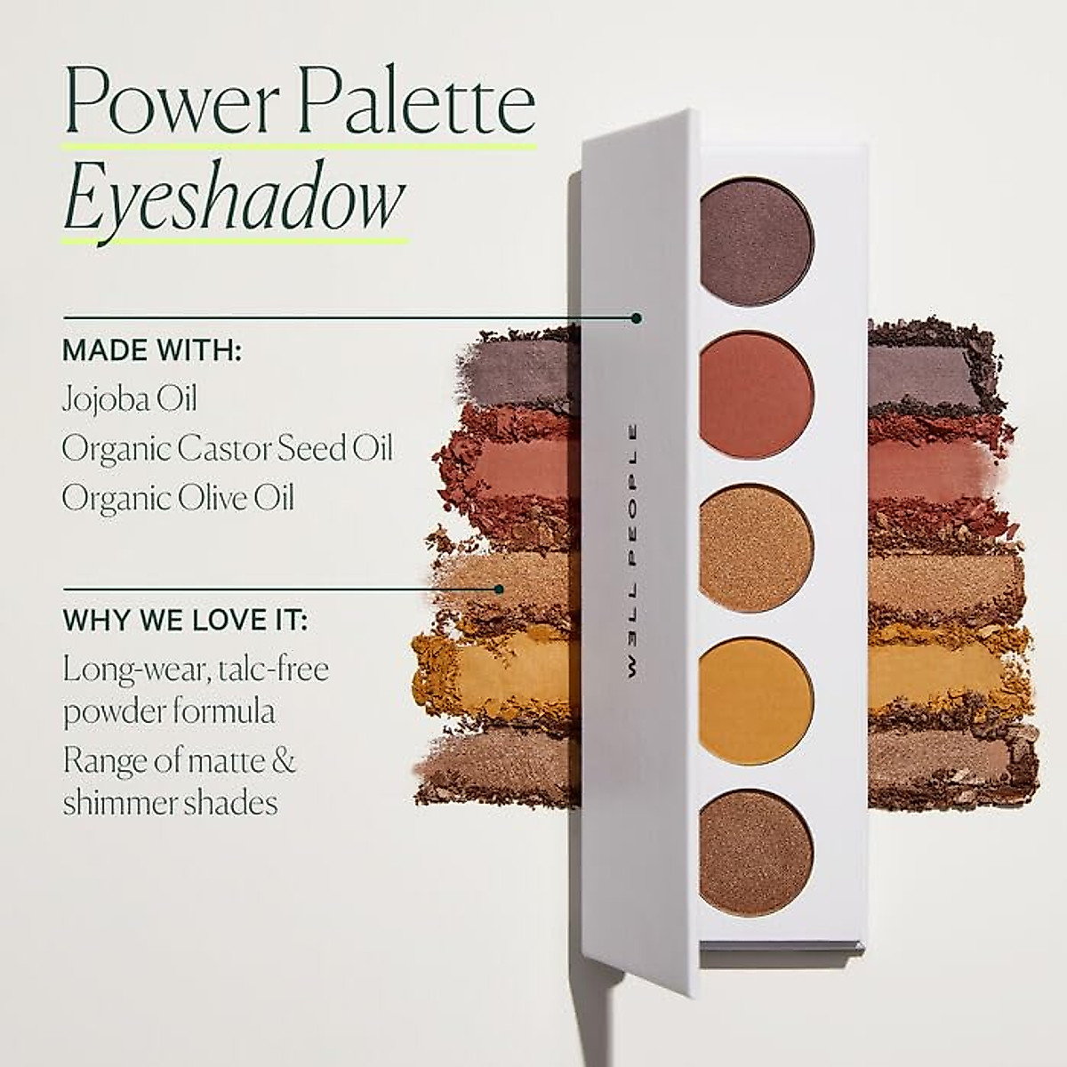 W3LL PEOPLE - Vegan Power Palette Neutral 5 Pan Eyeshadow Palette | Plant-Based, Cruelty-Free Clean Beauty (0.26 oz | 75 g) (Taupe)
