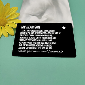 Baipilu Son Gift From Mom Engraved Wallet Insert Card to My Son Inspirational Gift Metal Wallet Insert Card Birthday Graduation Wedding Gift Encouragement Gift Mom to Son Gifts Family Gifts from Mom